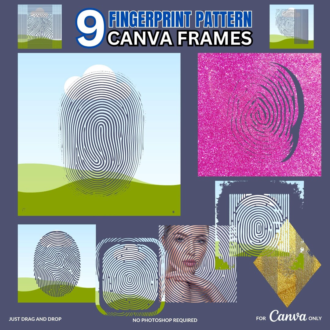 Unique Fingerprint Pattern Canva Frames | Set of 9 Customizable Frames ...