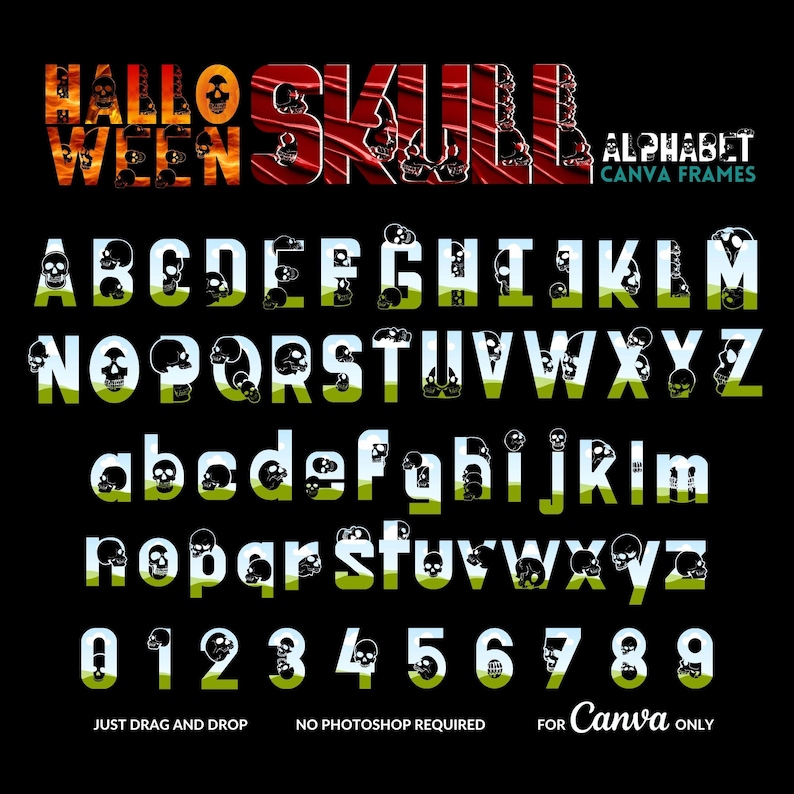 Spooky Skull Alphabet Canva Frames - Halloween Digital Templates - Etsy