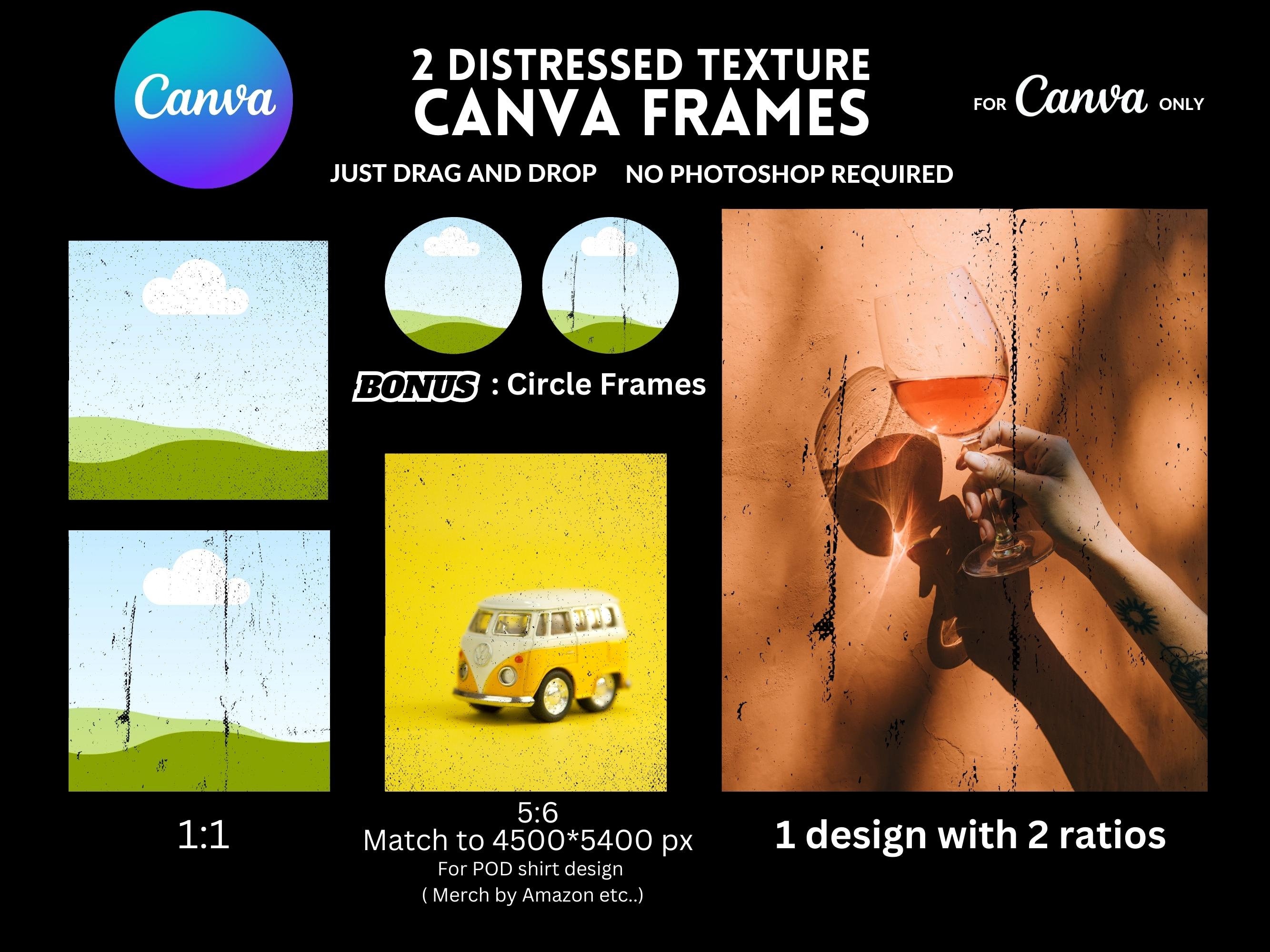 Custom Distressed Texture Canva Frames - Editable Templates for ...