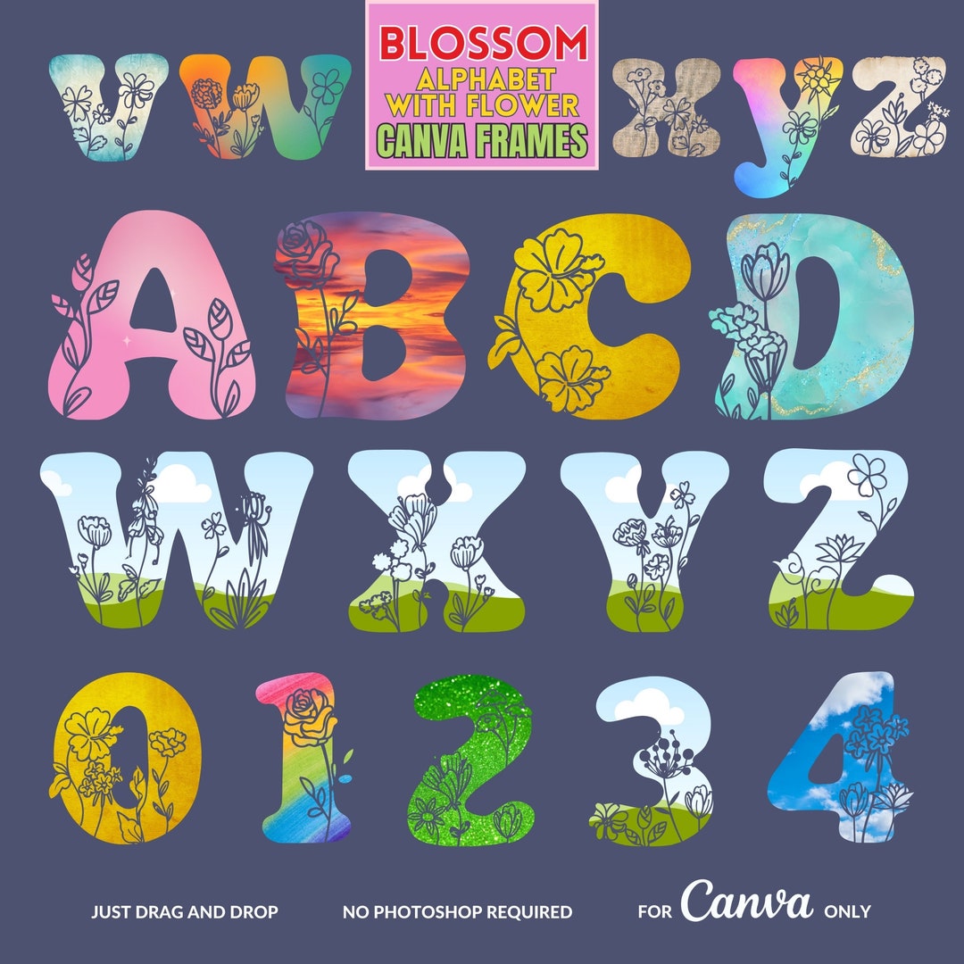 Blossomtype: Alphabet With Flower Canva Frames (editable Template) - Etsy