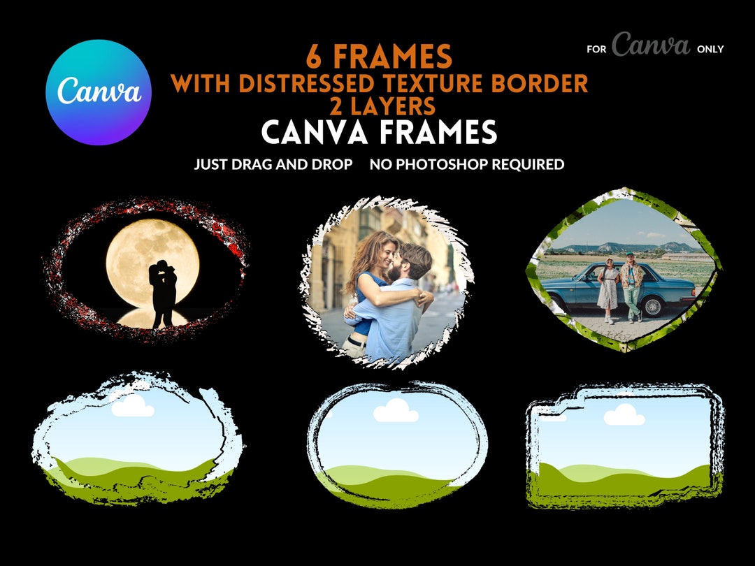 Canva Frames With Distressed Border 2 Layers - Editable Templates for ...