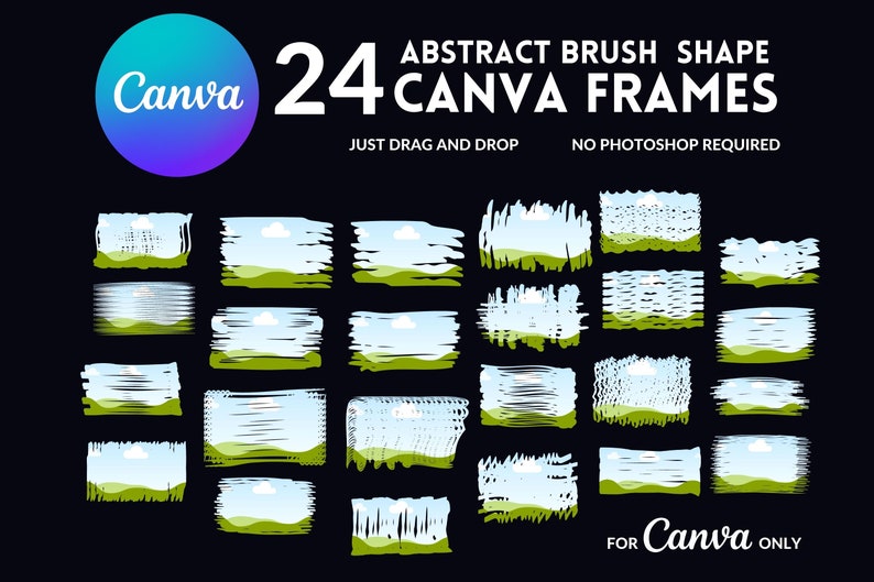 Editable Canva Frames, Abstract Shape Canva Frames, Brush Stroke, Fill ...