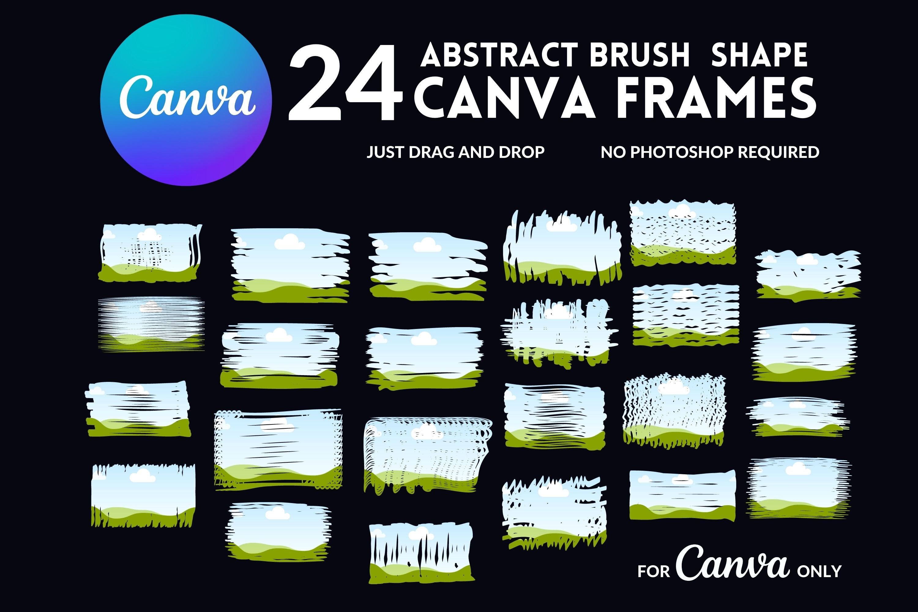 Editable Canva Frames, Abstract Shape Canva Frames, Brush Stroke, Fill ...
