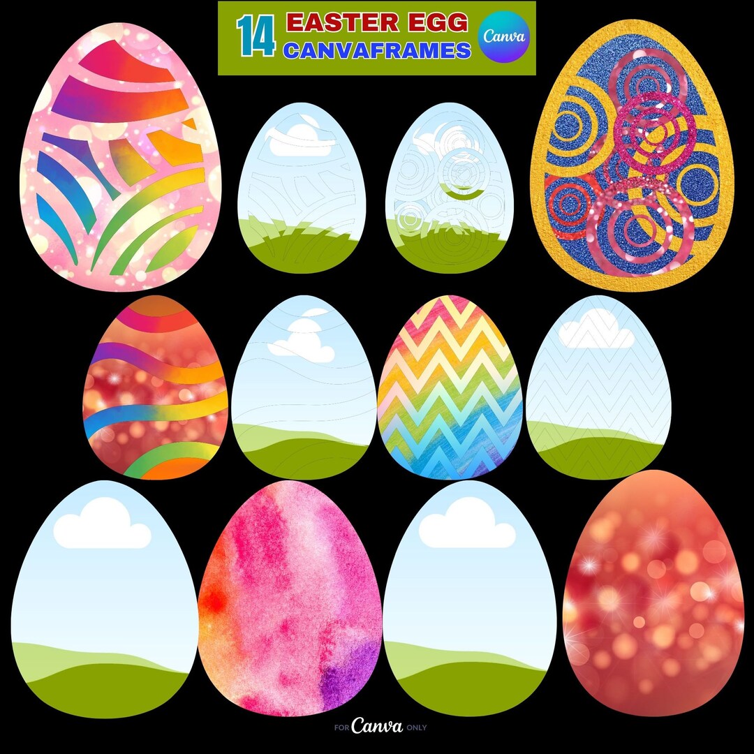Hoppy Designs: 14 Editable Easter Egg Canva Frames for Joyful Creations ...