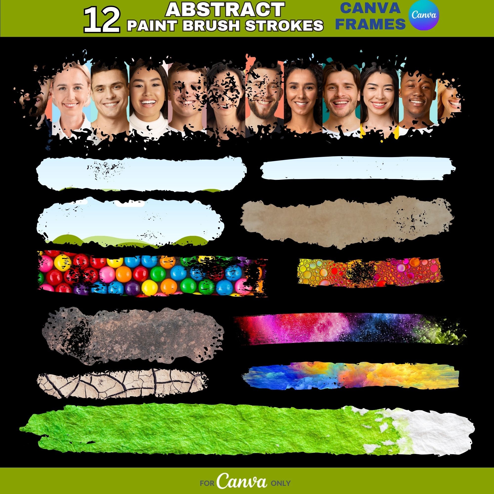 Abstract Paintbrush Strokes Canva Frames - Set of 12 Digital Templates ...