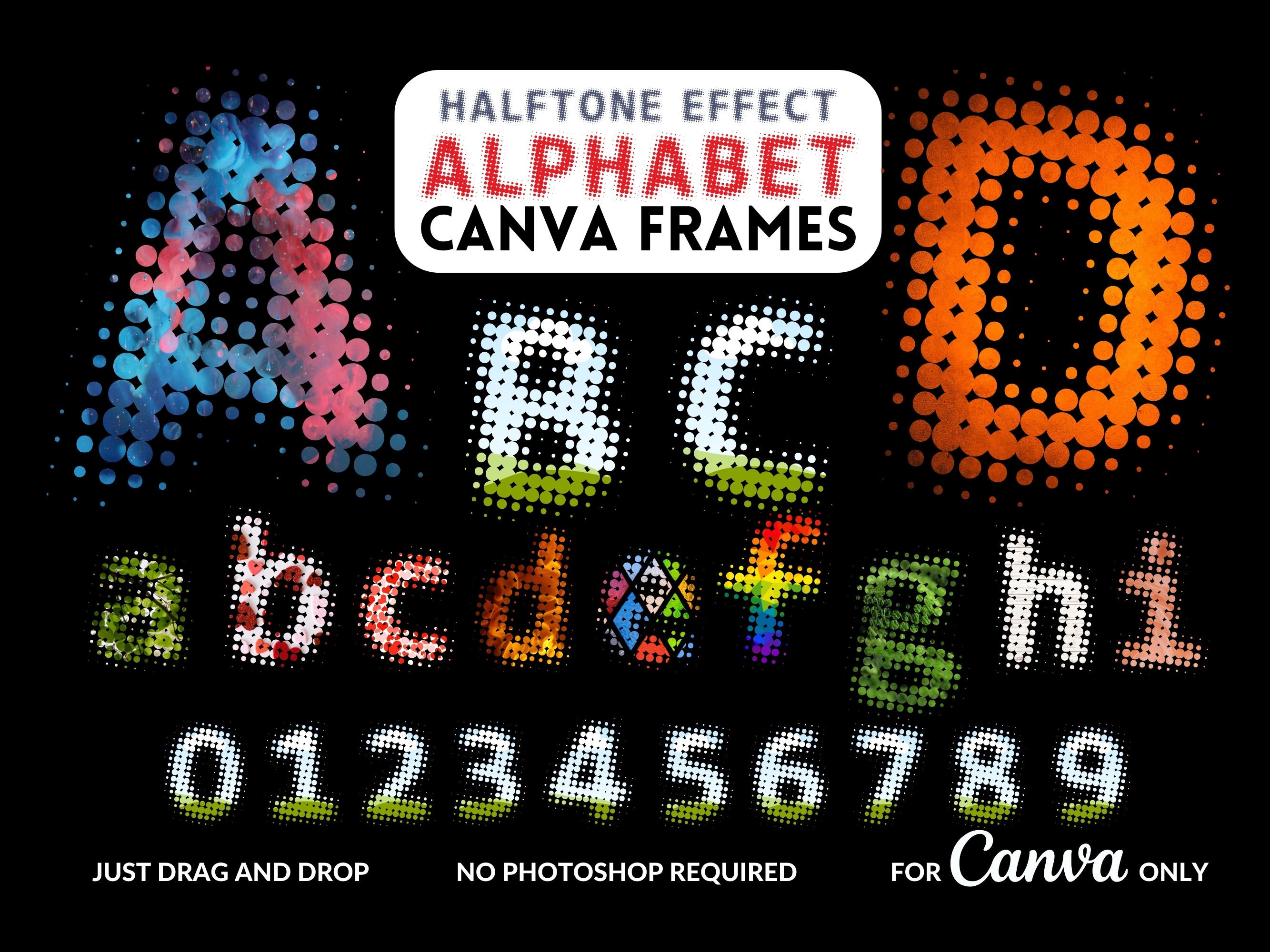 Halftone Effect Alphabet Canva Frame - DIY Typography Art Template - Etsy