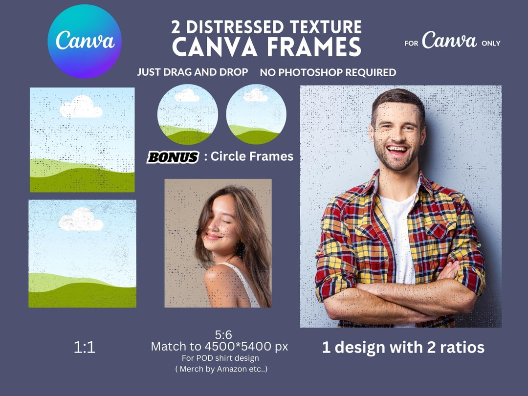 Distressed Texture Canva Frames: POD T-shirt Design Templates (digital ...