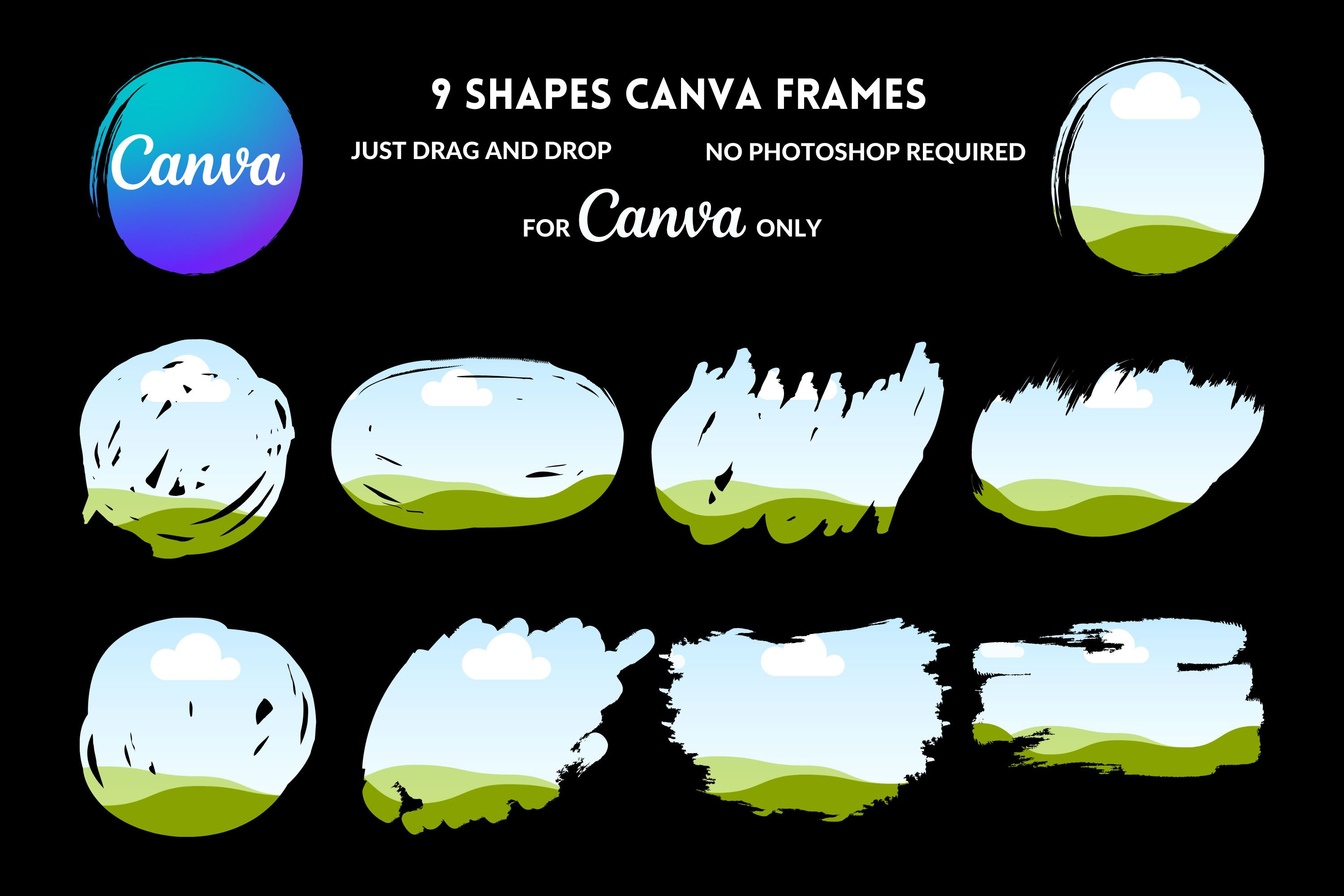 9 Editable Canva Frames, Abstract Shape Canva Frames, Brush Stroke ...