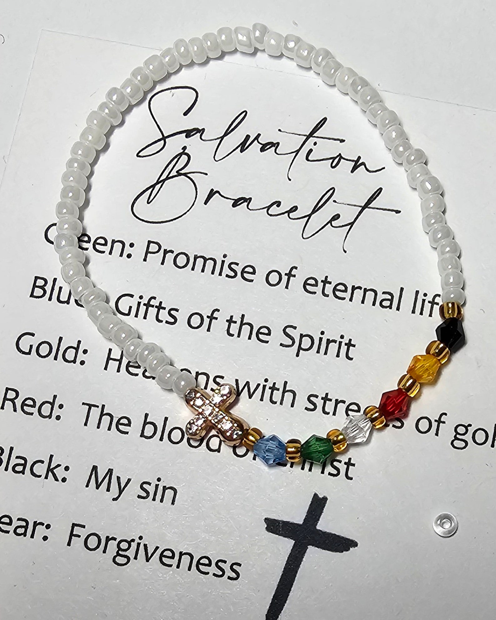 Salvation Bracelet: Glass Bead Crystal Cross, Faith Jewelry - Etsy