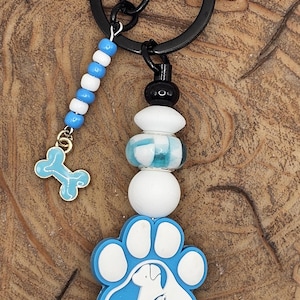 Blue Paw Print Keychain: Beaded Dog Bone Charm, Dog Lover Gift - Etsy