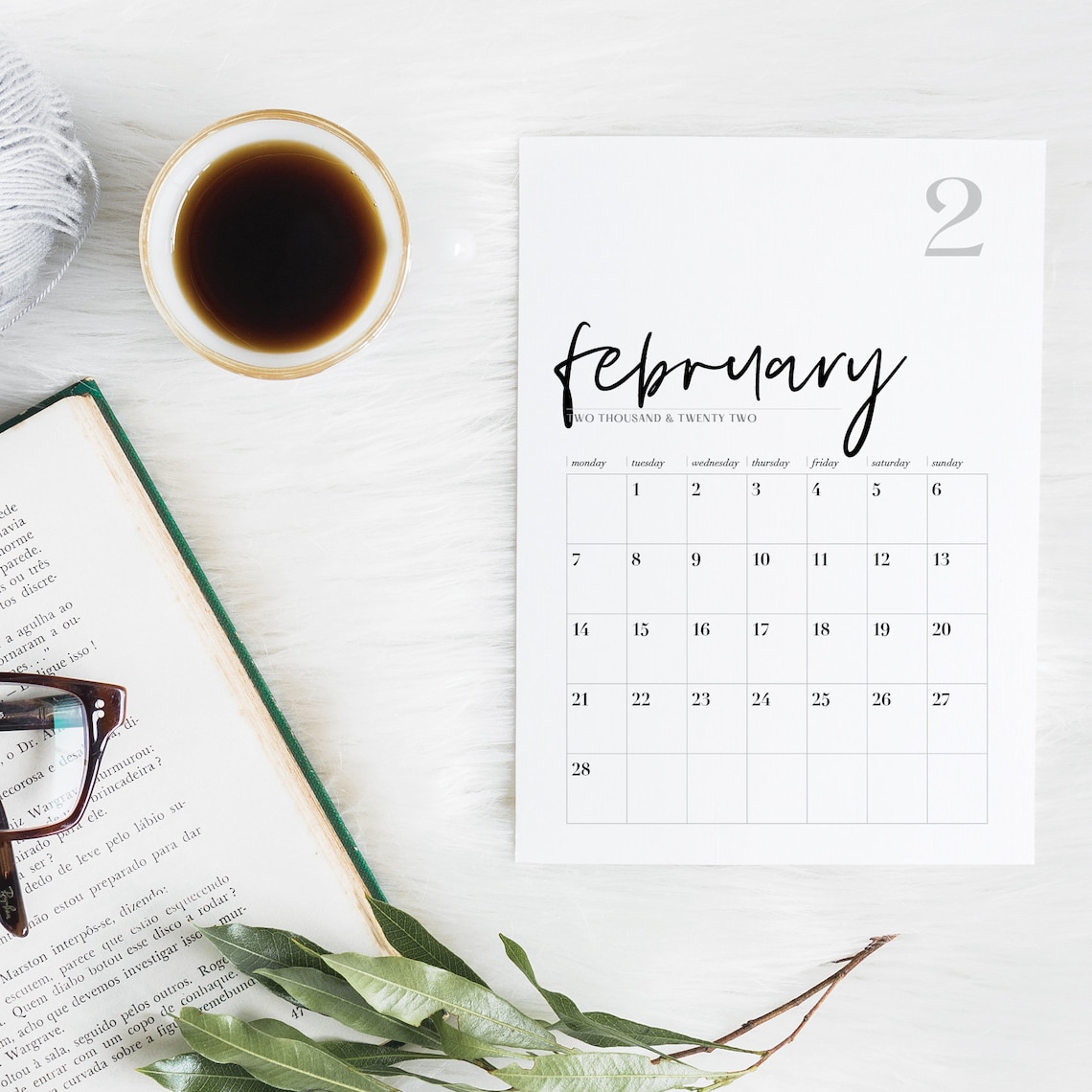 PRINTABLE 2022 CALENDAR (week Starting Monday) With Modern Typography ...