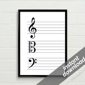 Music Prints: Treble Clef / Bass Clef / Alto Clef > Printable Instant ...