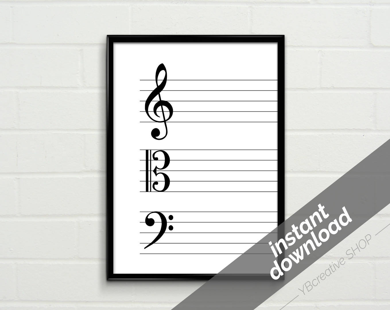 Music Prints: Treble Clef / Bass Clef / Alto Clef > Printable Instant ...
