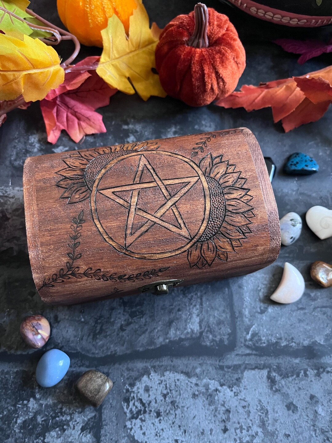 Penatcle and Sunflower Design Pyrography Chest Box - Etsy