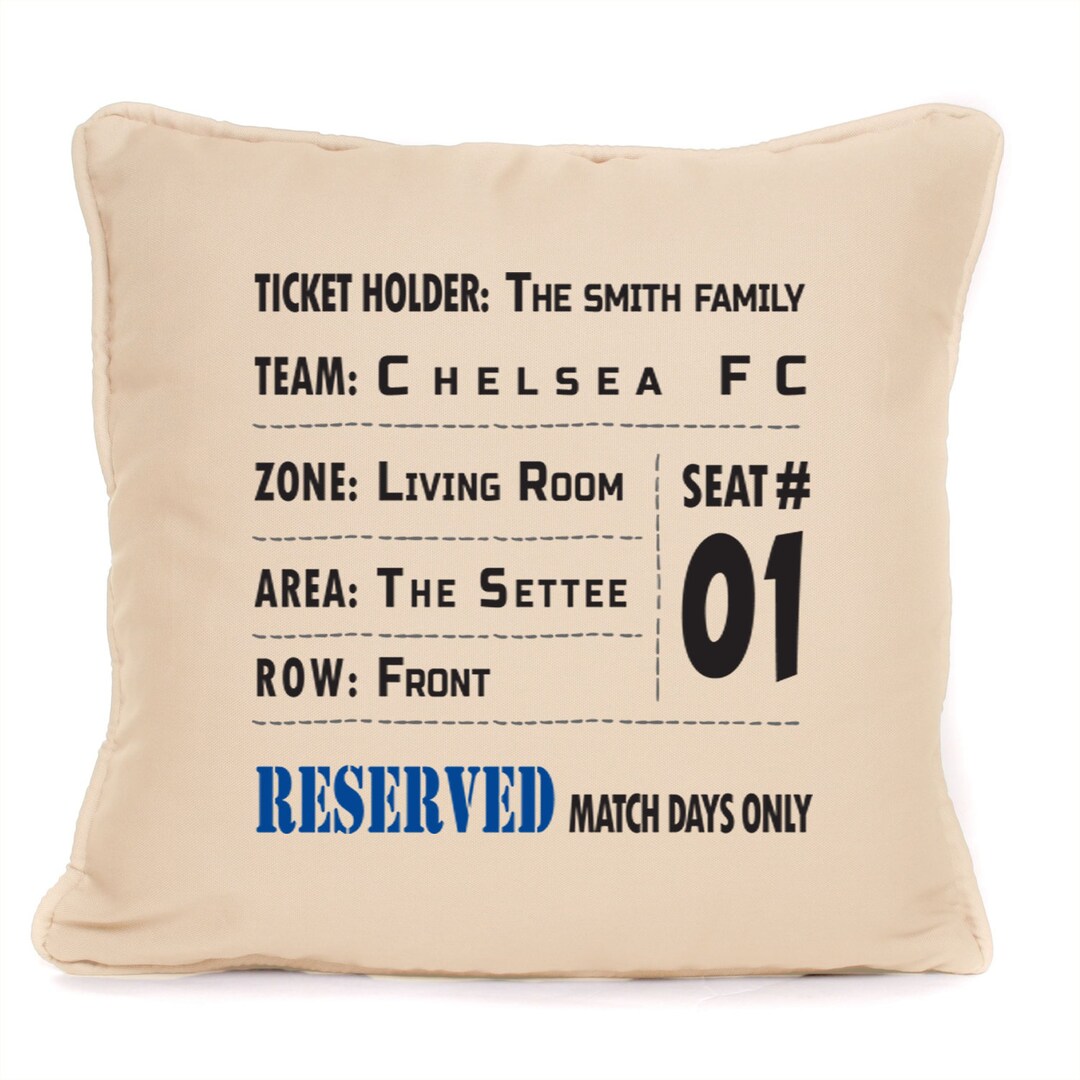 Personalised Chelsea FC Fan Gift Cushion Ticket Design 45cmx45cm ...