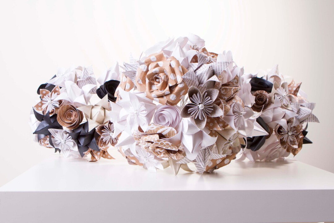 Paper Flower Bouquet, Bridal Flower Set, Origami Bouqet, Origami ...