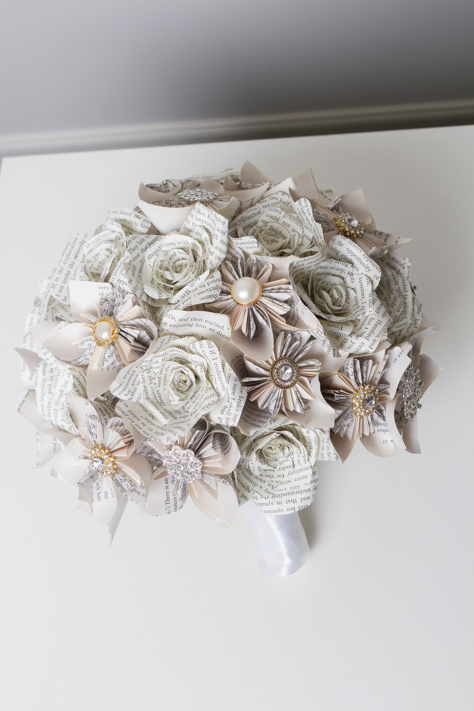 Book Page Paper Flower Bouquet With Sparkly Crystal Centres. Book Page ...