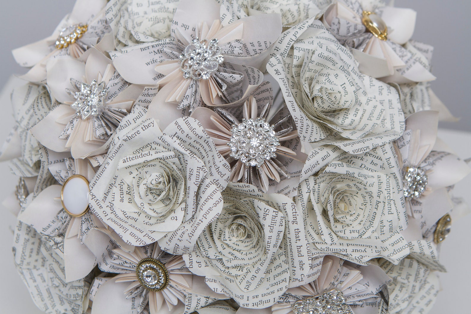 Book Page Paper Flower Bouquet With Sparkly Crystal Centres. Book Page ...