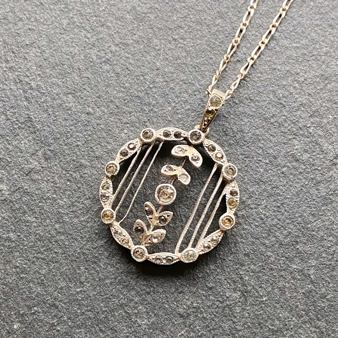 Vintage 935 Silver and Paste Pendant, Edwardian Silver Pendant, Silver ...