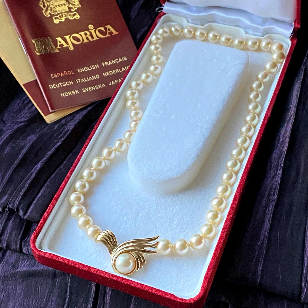 Stunning MAJORICA PEARLS Necklace With Gold Plated Silver Pendant in ...