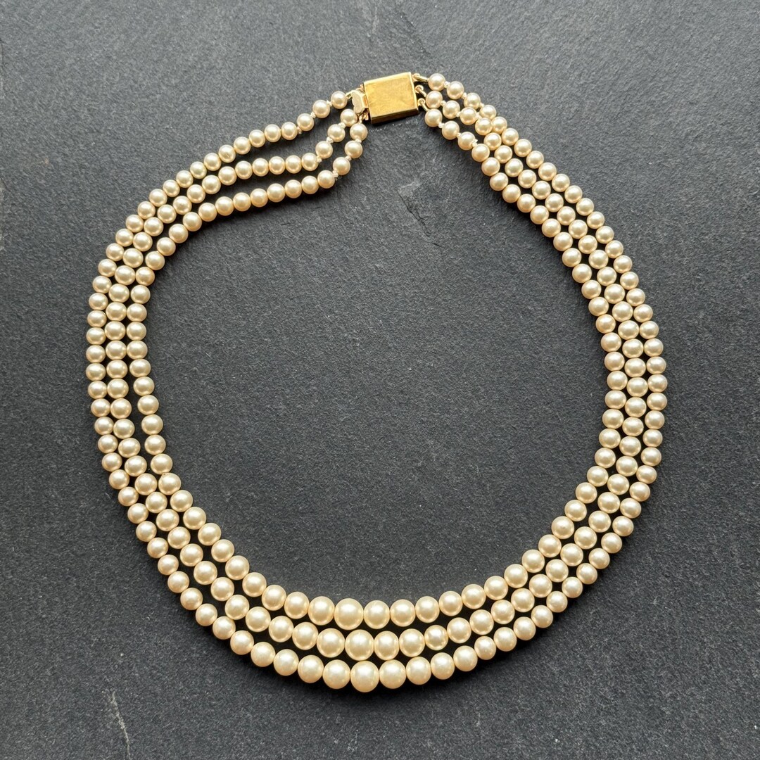 CIRO Pearls With 9 Ct Gold Clasp and 3 Strands of Glass Pearls, Vintage ...