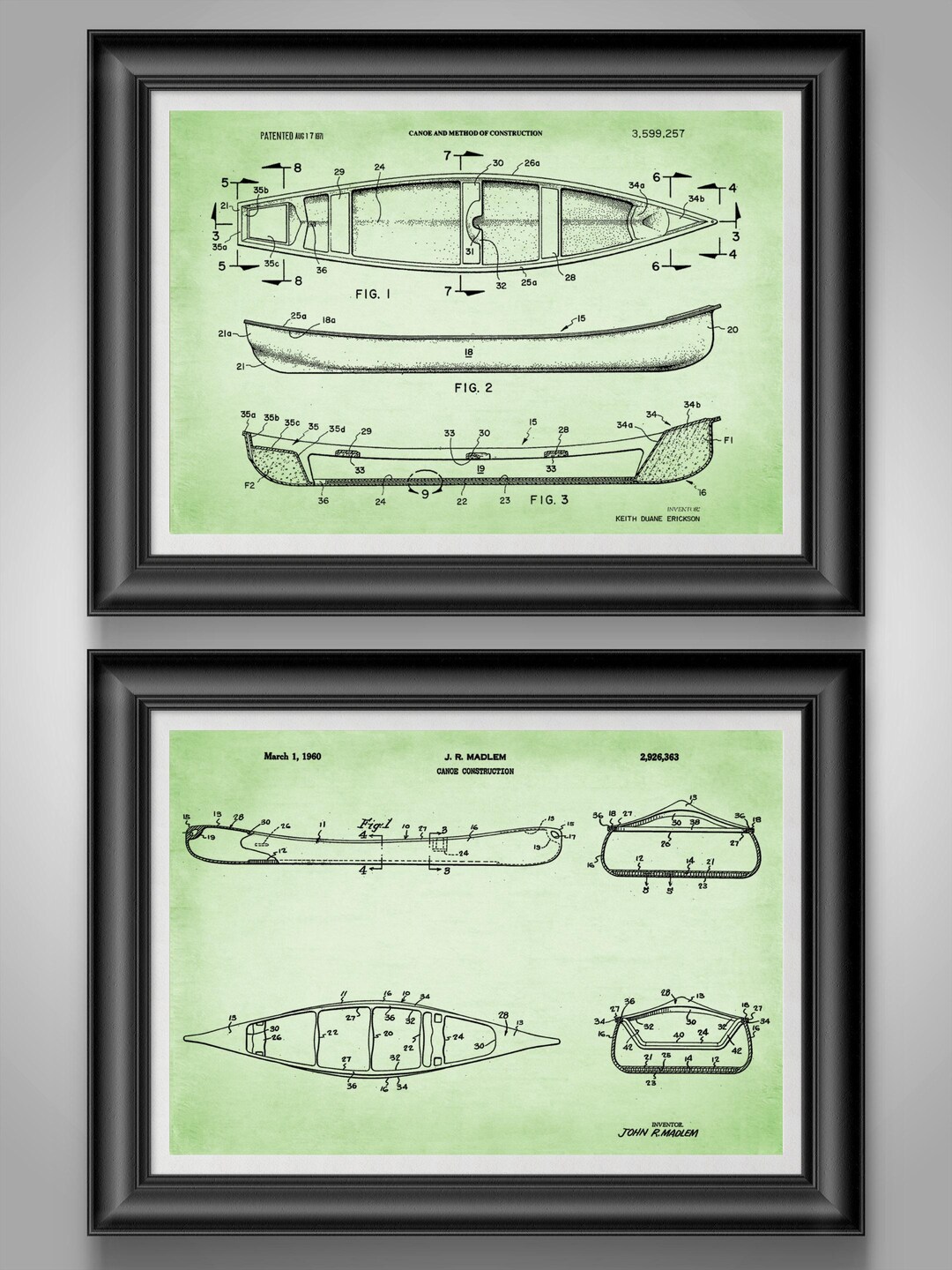 Canoe Patent Artwork (set of 2) | Lake House & Man Cave Decor | Fishing ...