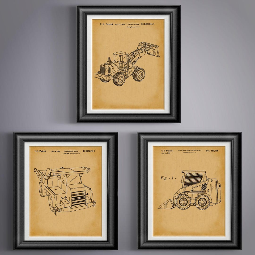 Construction Equipment Art Set: Dump Truck, Dozer & Loader Posters for ...