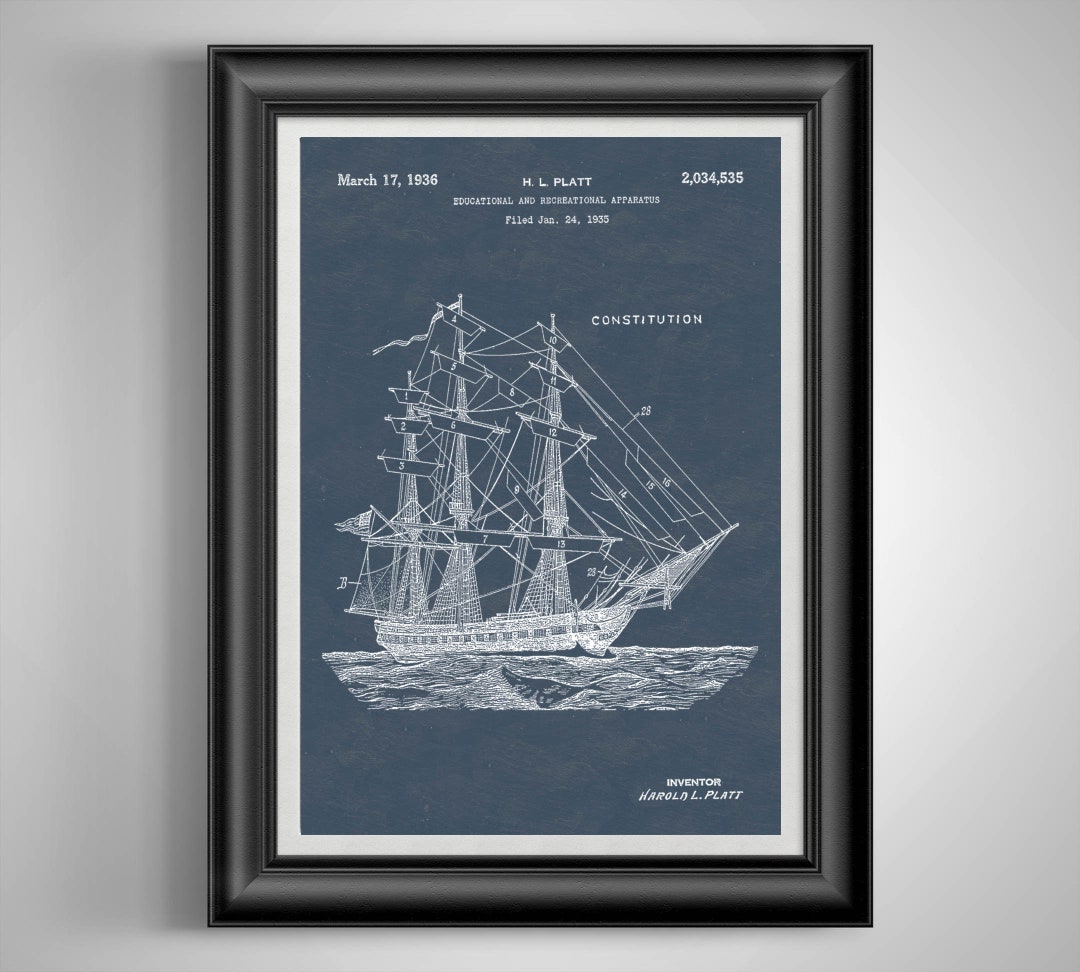 Vintage Navy Schooner Patent Print: Maritime Wall Art for Sailors ...