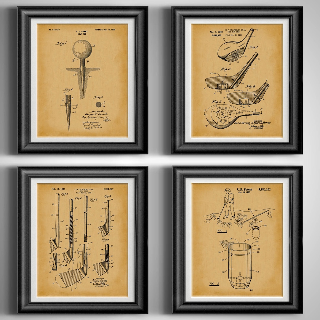 Vintage Golf Wall Art Set: 4 Prints for Men's Dorm, Office, or ...