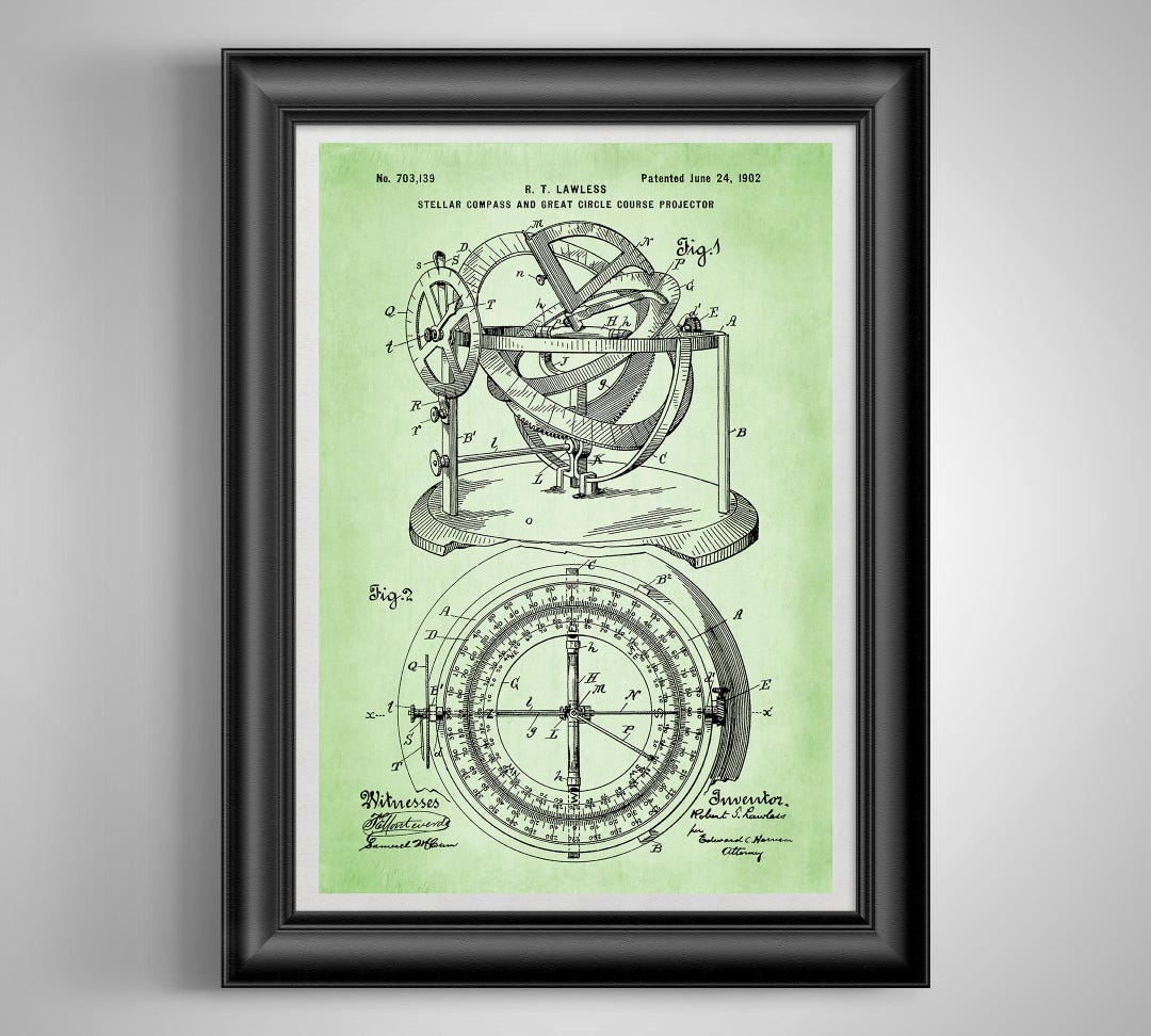 Stellar Compass Patent Print Poster: Nautical Bathroom Wall Art for ...