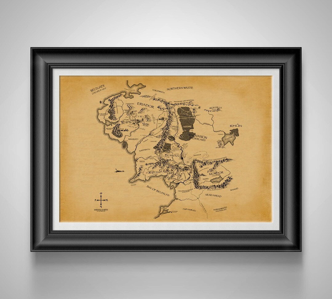 Lord of the Rings Map Middle Earth Map LOTR Map Fantasy Decor English ...