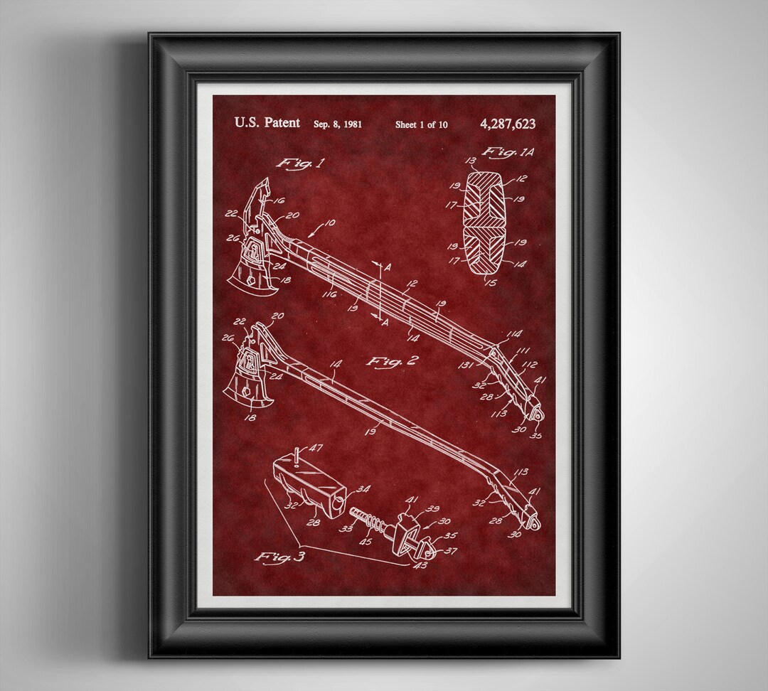 Firefighter Patent Print Rescue Ax Halligan Bar Hammer Firehouse Decor ...
