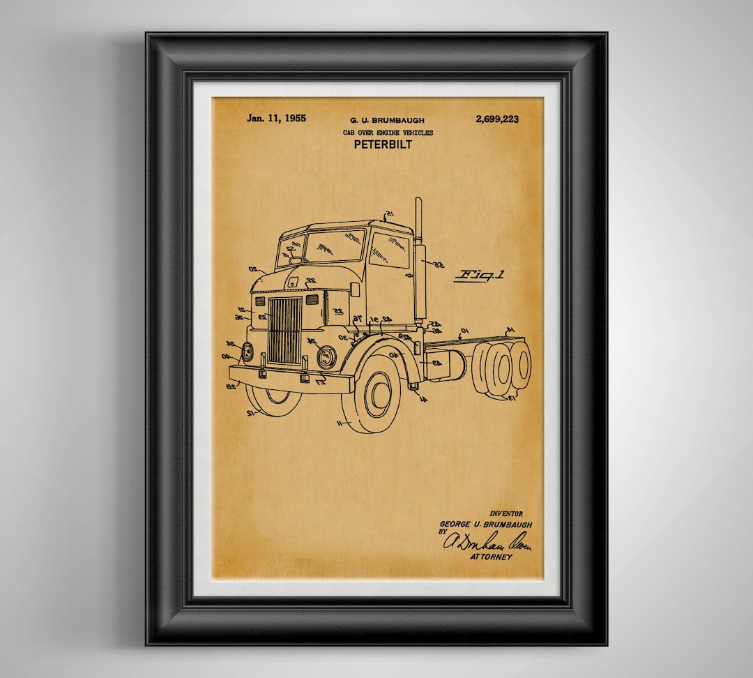 Peterbilt Semi Truck Patent Print Driver Gift Big Rig Wall Art Trucking ...