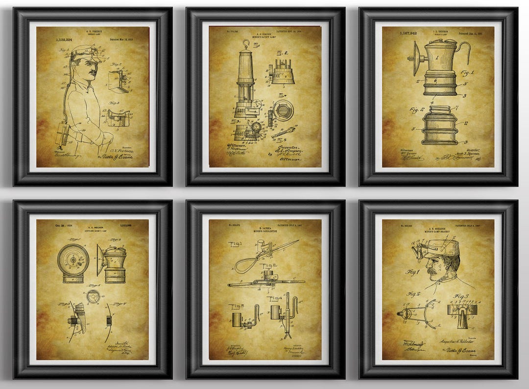 Coal Mining Patent Prints (Set of 6) Gift for Coal Miner Lamp Wall Art ...