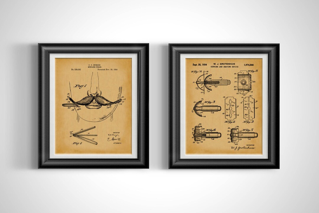 Vintage Barbershop Bathroom Wall Art: Clean Shave Patent Prints Set for ...