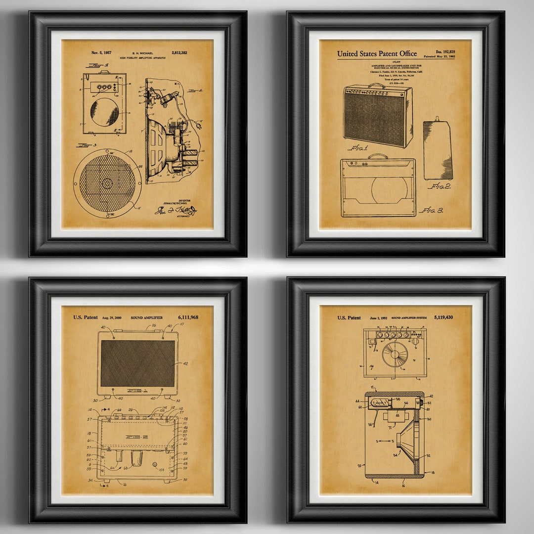 Guitar Amplifier Musician Wall Art Retro Heavy Metal Rock Poster Patent ...