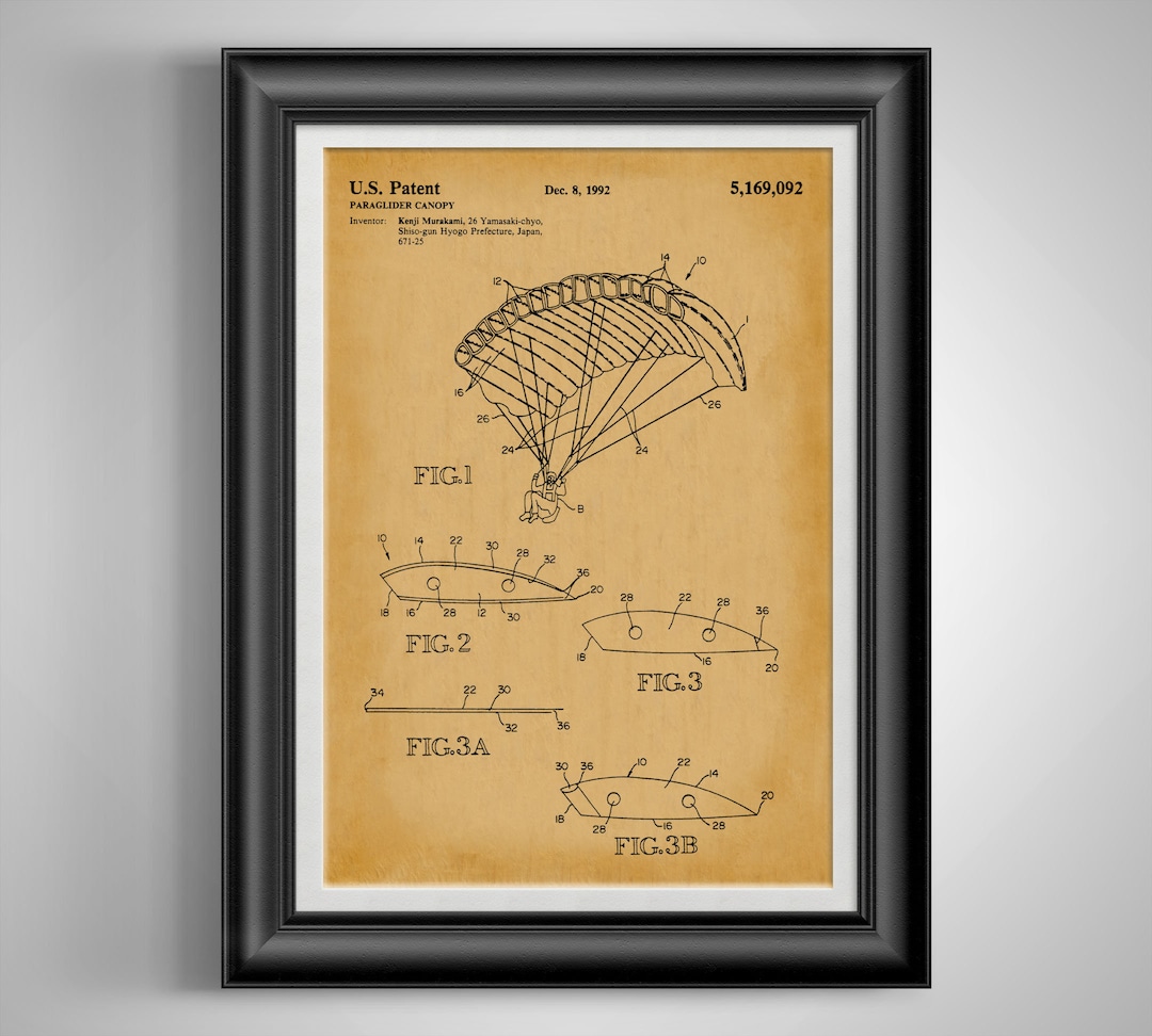Paraglider Canopy Patent Art Paraglider Print Paraglider Gift for ...