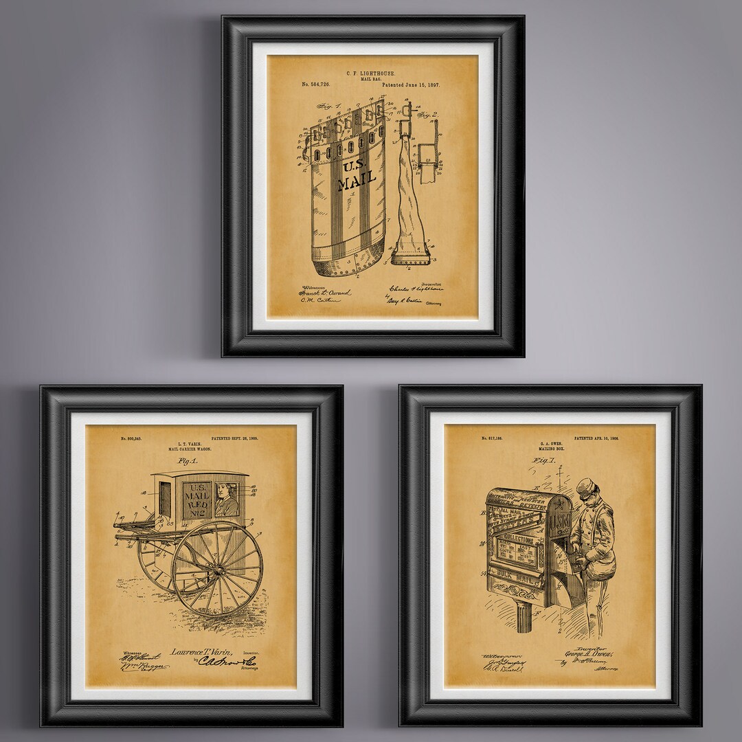 United States Post Office Set of 3 Posters Mail Bag Mail Wagon Mail Box ...