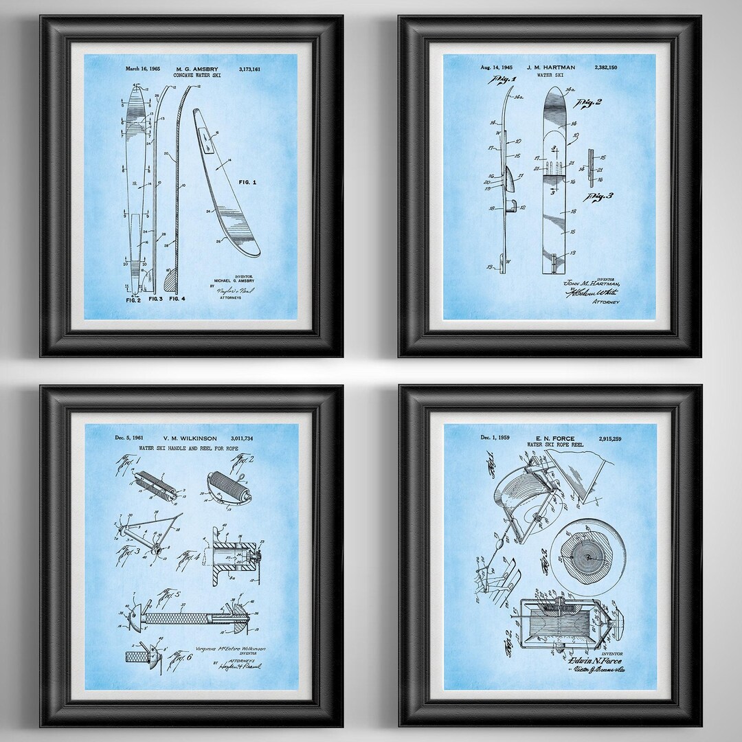 Waterski Wall Art Set (set of 6) | Lake House Decor & Beach Themed ...