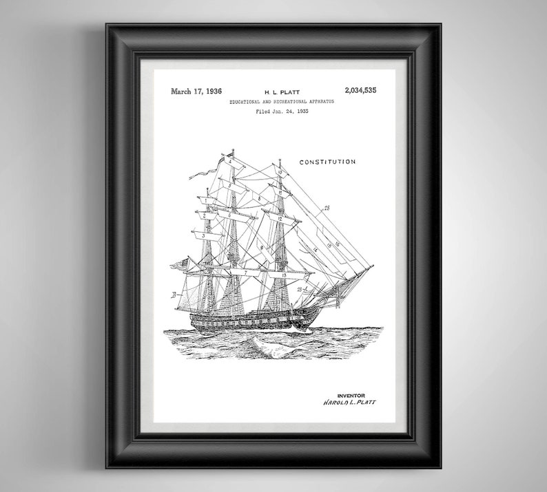 Vintage Navy Schooner Patent Print: Maritime Wall Art for Sailors ...