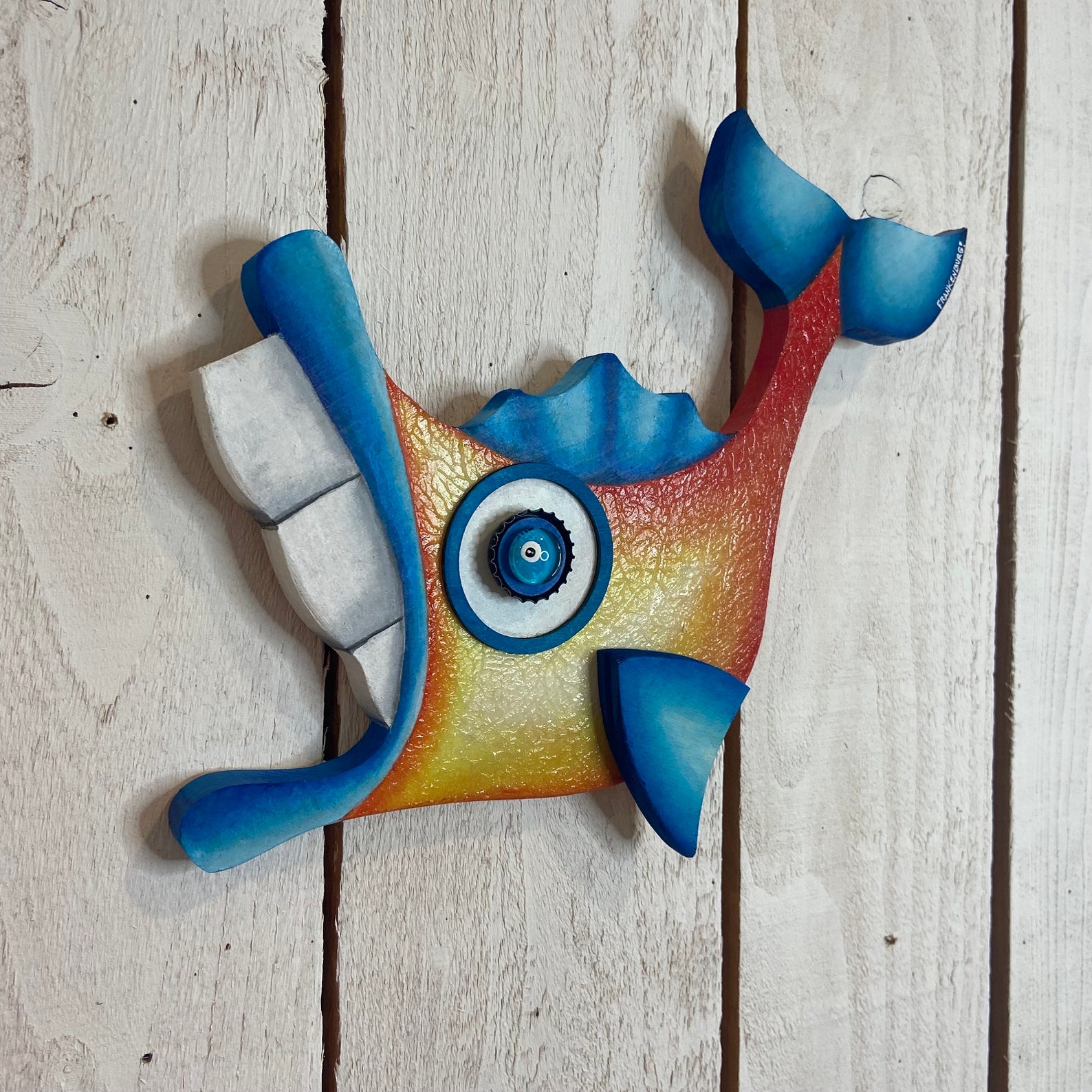 Archie Chenowith. Painted Wood Fish Art Repurposed Art - Etsy
