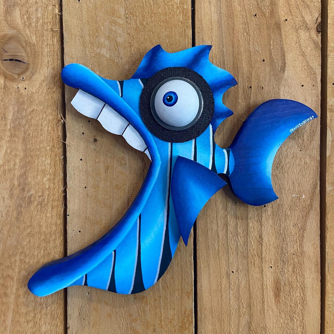 Bluey Lewis. Funky Fish Art, Blue Fish Art, Teeth Art, Beach House Art ...