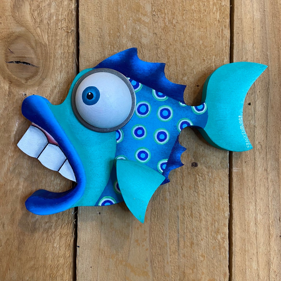 Jonesie Small Wooden Fish Art, Repurposed Art, Blue and Green Art ...