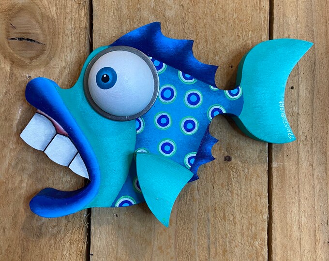 Jonesie Small Wooden Fish Art, Repurposed Art, Blue and Green Art ...