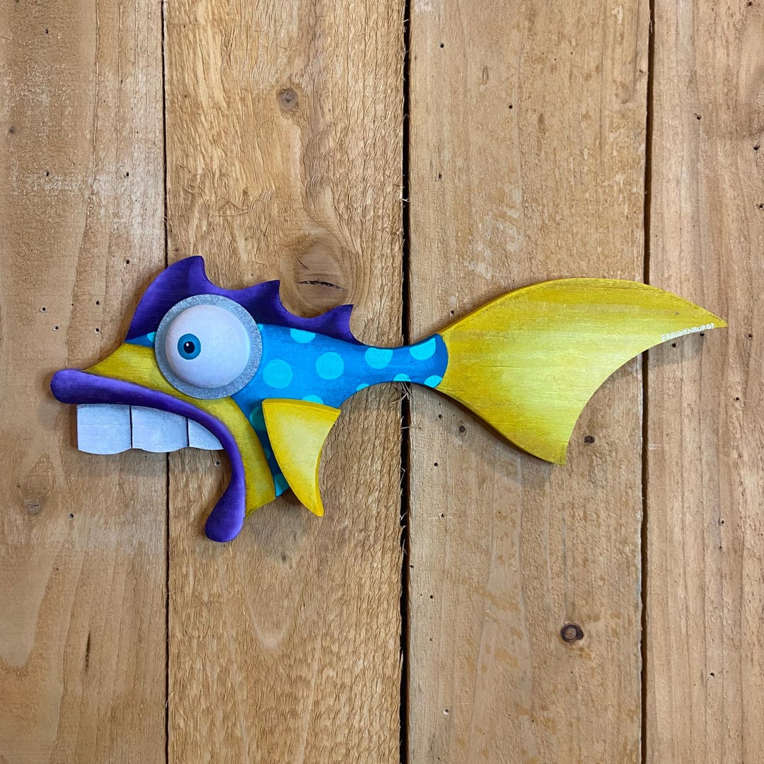 Biggie Tailfinn. Small Wooden Fish Art, Repurposed Art, Polka Dot Art ...