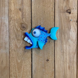 Jonesie Small Wooden Fish Art, Repurposed Art, Blue and Green Art ...