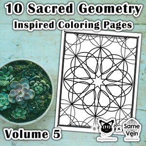 10 Sacred Geometry Inspired Coloring Pages Volume 5 Zen Coloring Bundle ...