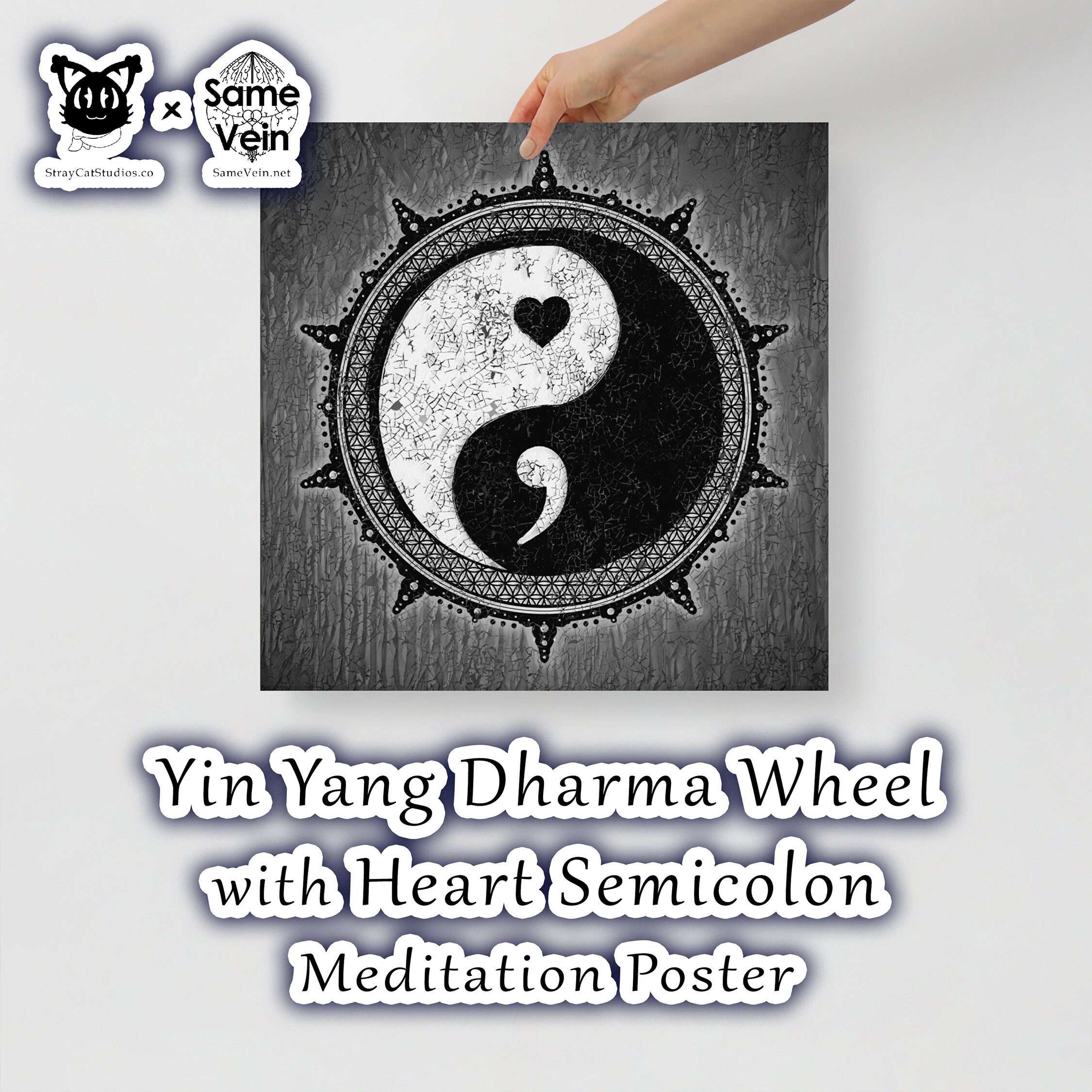 Yin Yang Dharma Wheel Heart Semicolon Meditation Poster - Etsy