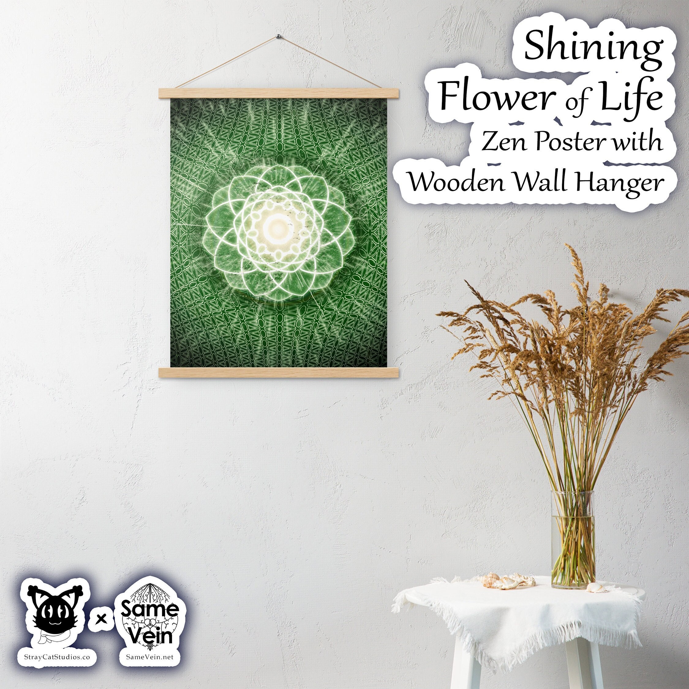 Shining Flower of Life Zen Poster With Wooden Wall Hanger Sacred ...