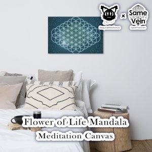 Blue Flower of Life Mandala Meditation Canvas Zen Wall Art Print Boho ...